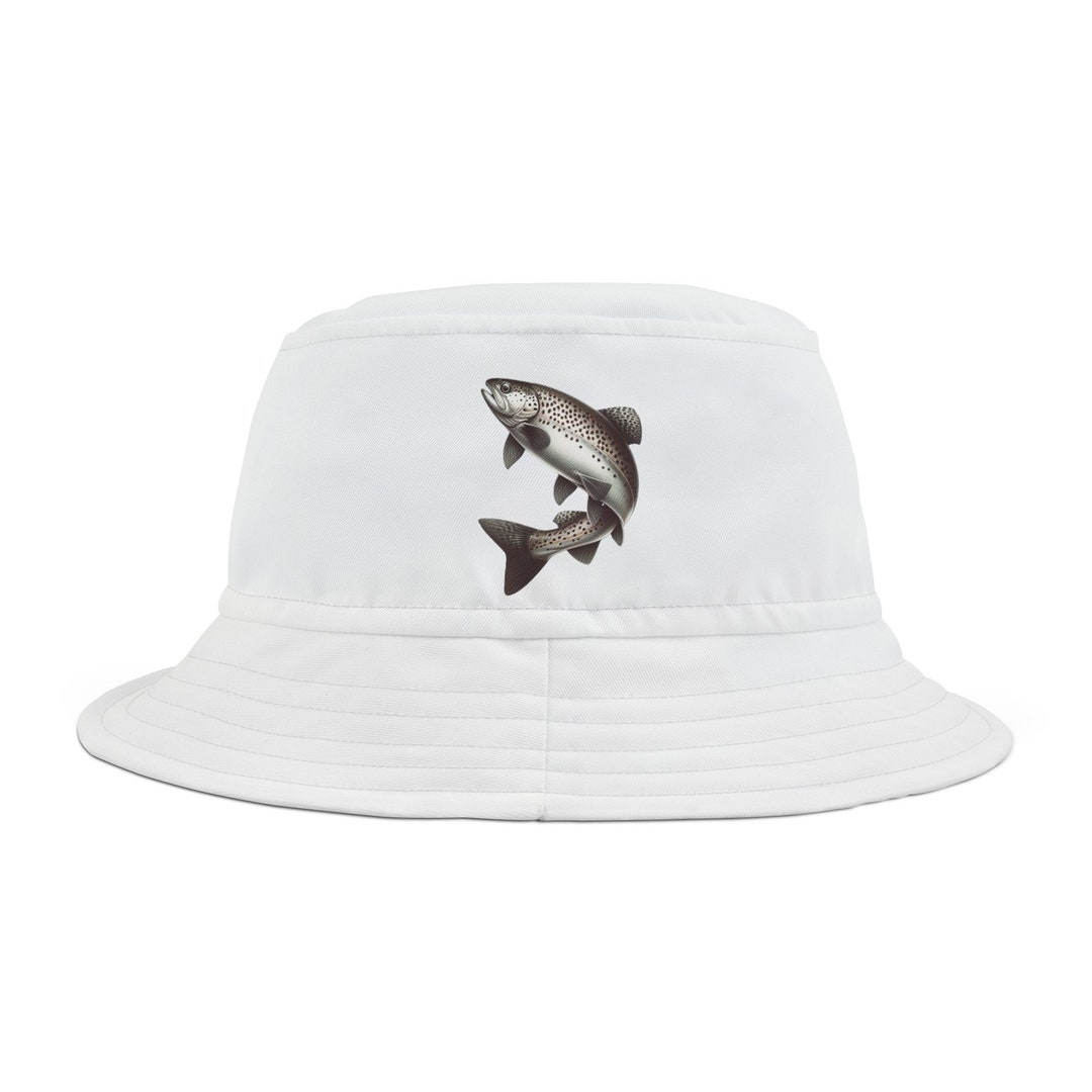 Black and White Brown Trout Fish Bucket Hat for Fishing, Outdoors ...