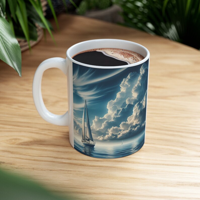 Sailing Into the Blue Sailboat Original Art Ceramic Coffee Tea Cup Mug ...