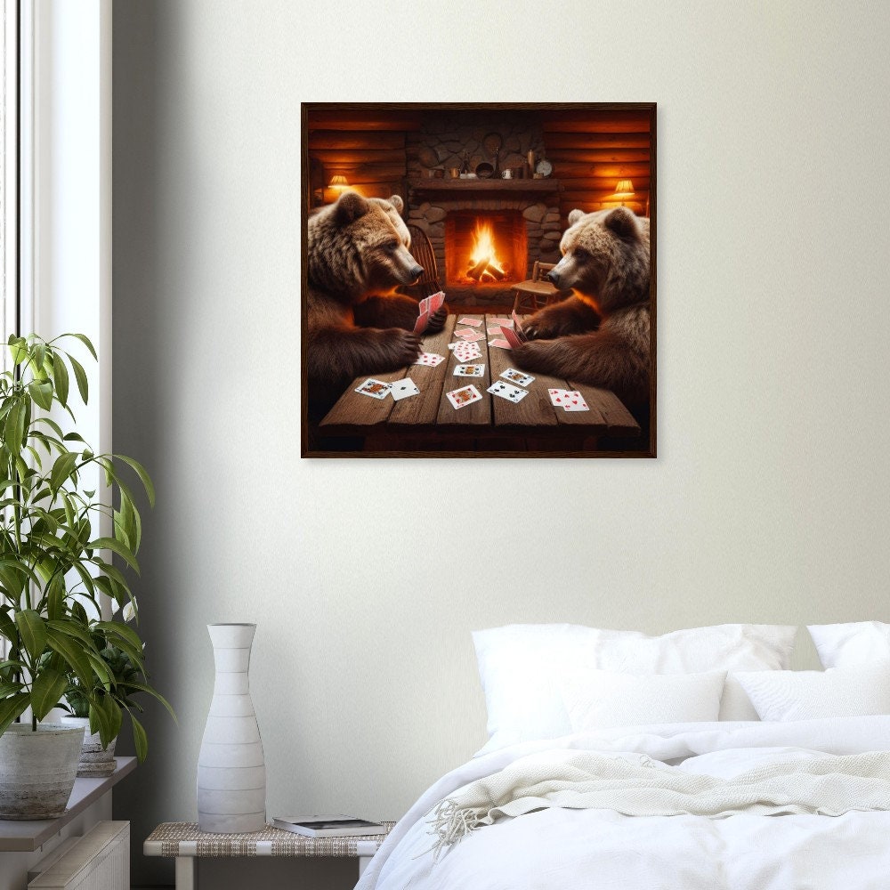 Bears Playing Cards in A Cabin Art Classic Fine Matte Paper Wooden ...
