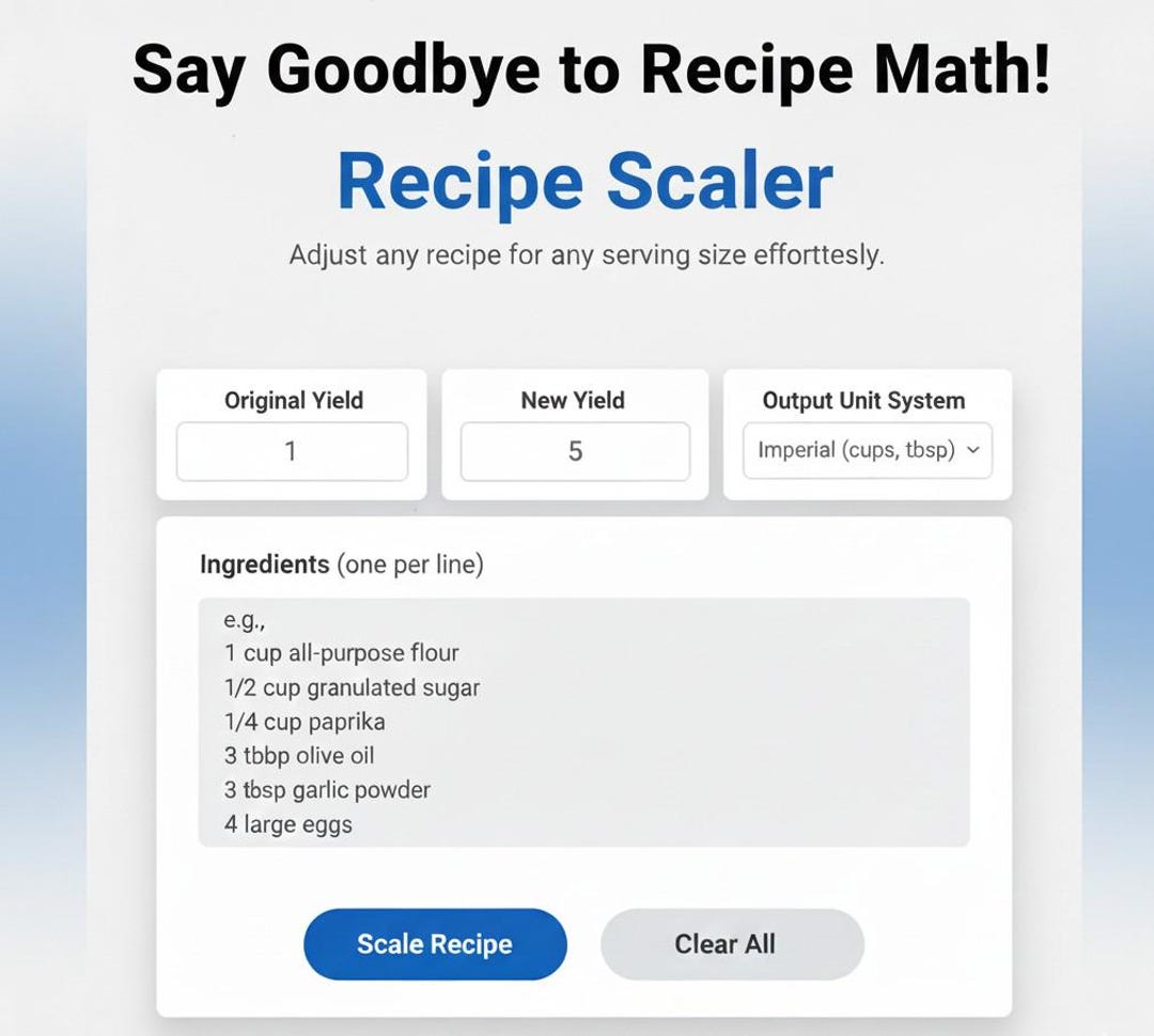 Recipe Scaler Digital Download, Kitchen Conversion Tool | Cooking App ...