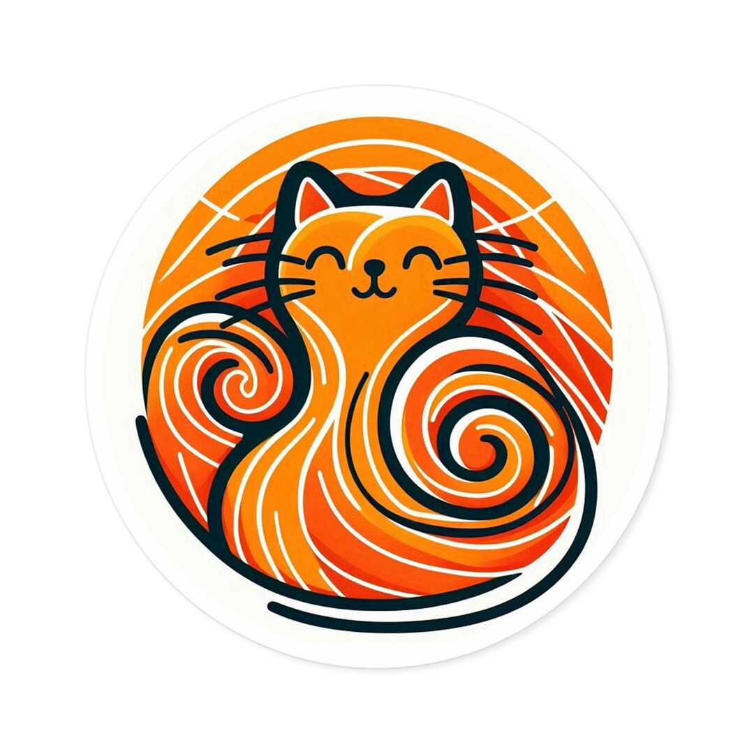 Abstract Orange Cat Lover Good Morning Round Stickers, Indoor\outdoor ...