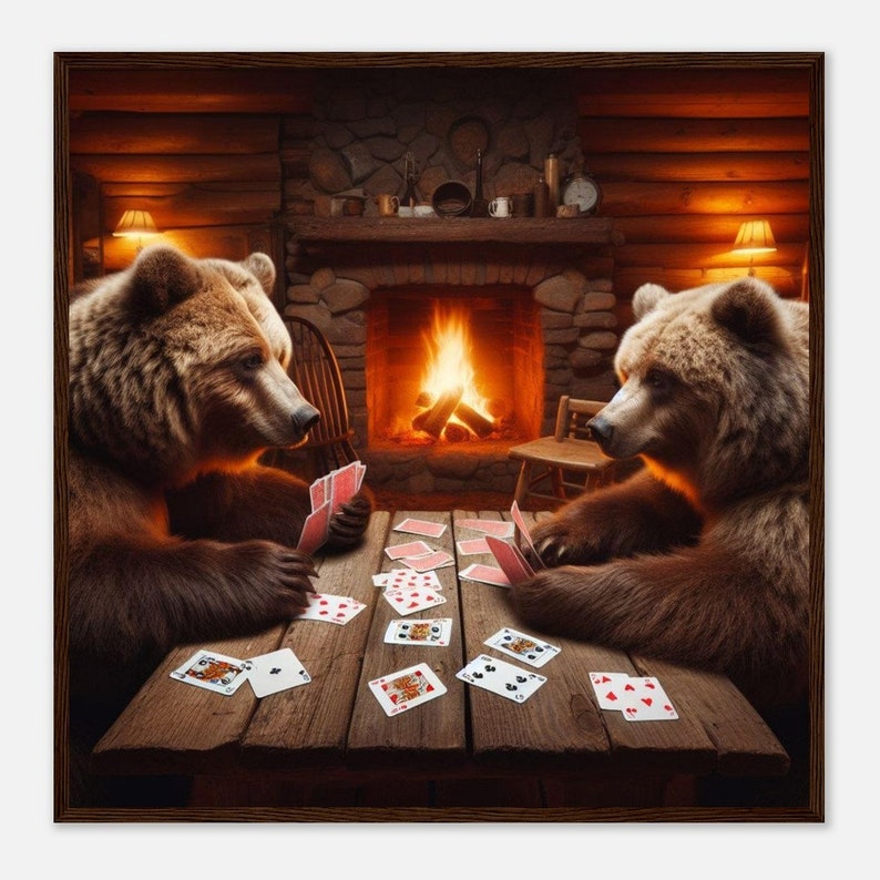 Bears Playing Cards in A Cabin Art Classic Fine Matte Paper Wooden ...