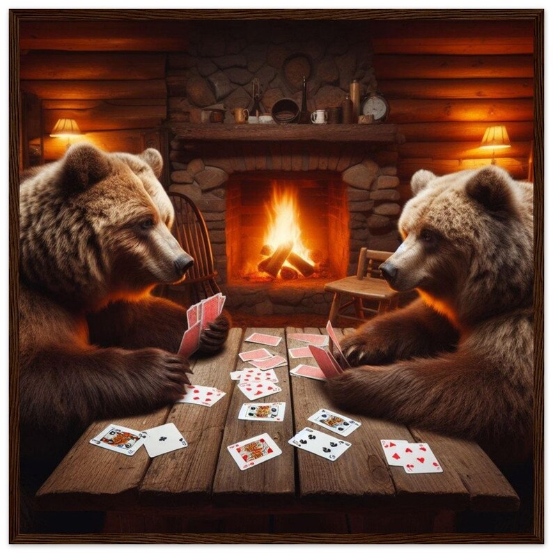 Bears Playing Cards in A Cabin Art Classic Fine Matte Paper Wooden ...
