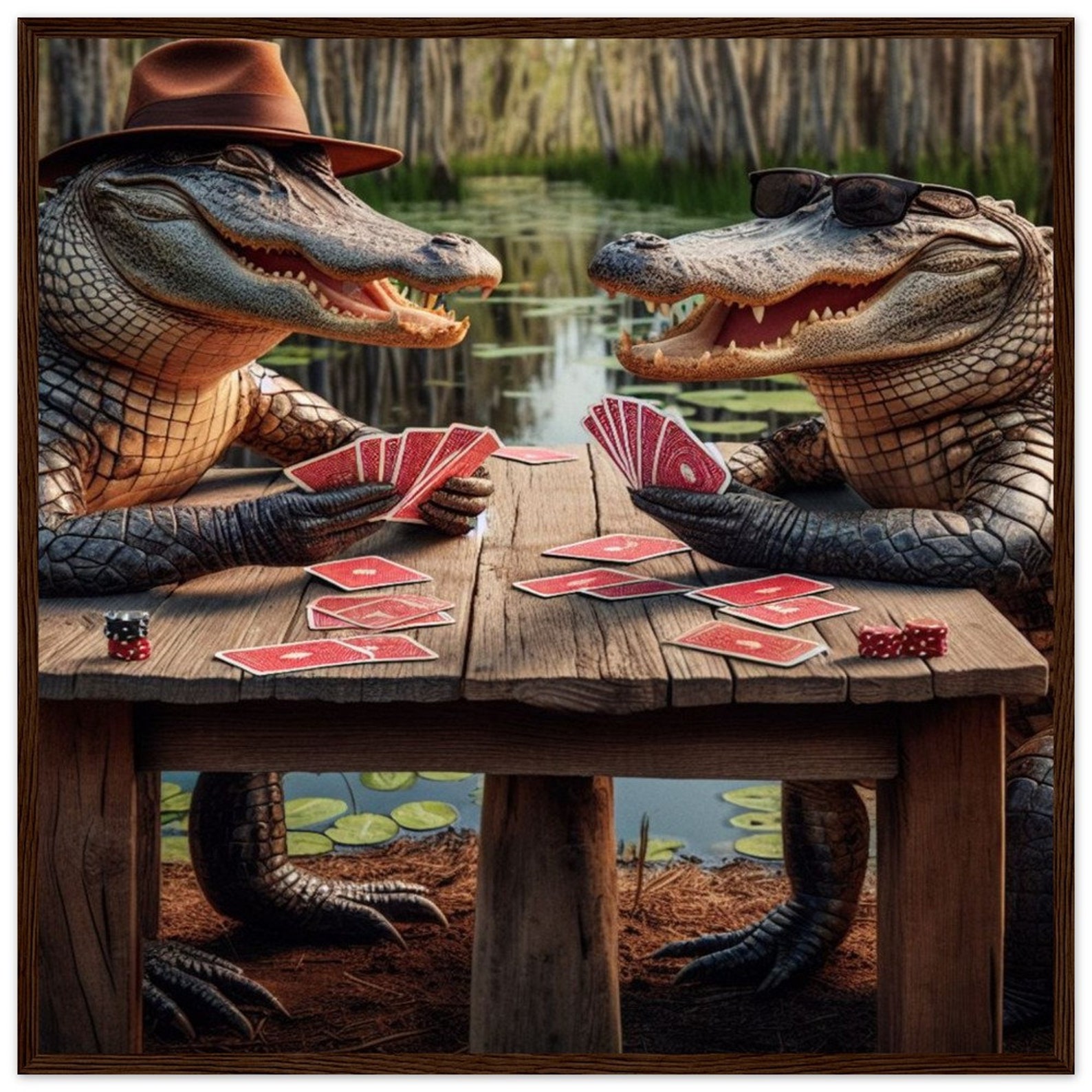 Alligators Playing Cards by Swamp Art Print Fine Classic Matte Paper ...