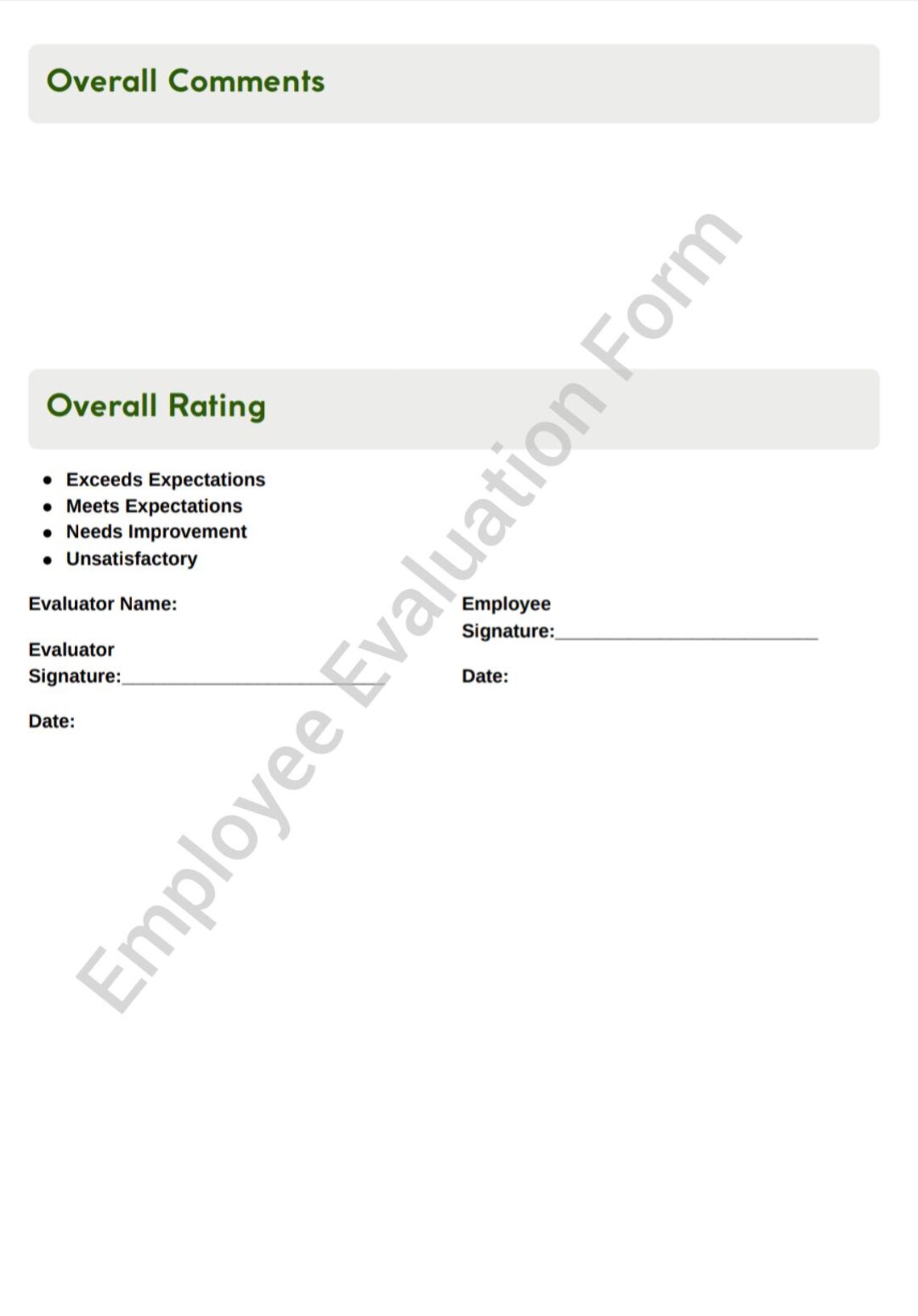 Simple Employee Evaluation Form Printable | Staff Review Template PDF ...
