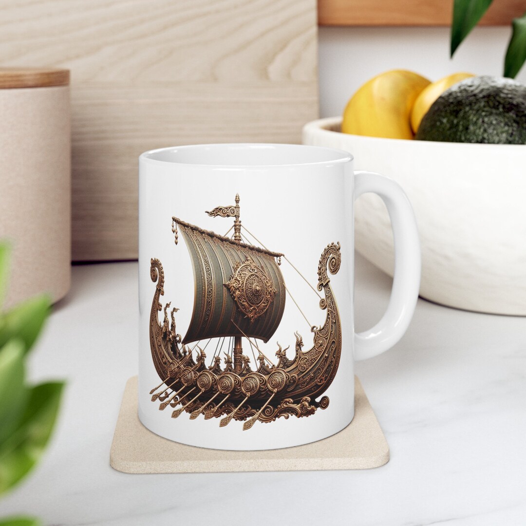 Ornate Viking Ship Scandinavian Nordic Original Art Print Ceramic ...