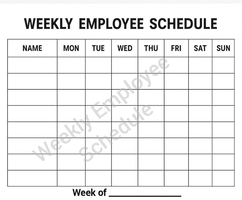 Simple Employee Weekly Work Staff Schedule Instant PDF Download Ready ...