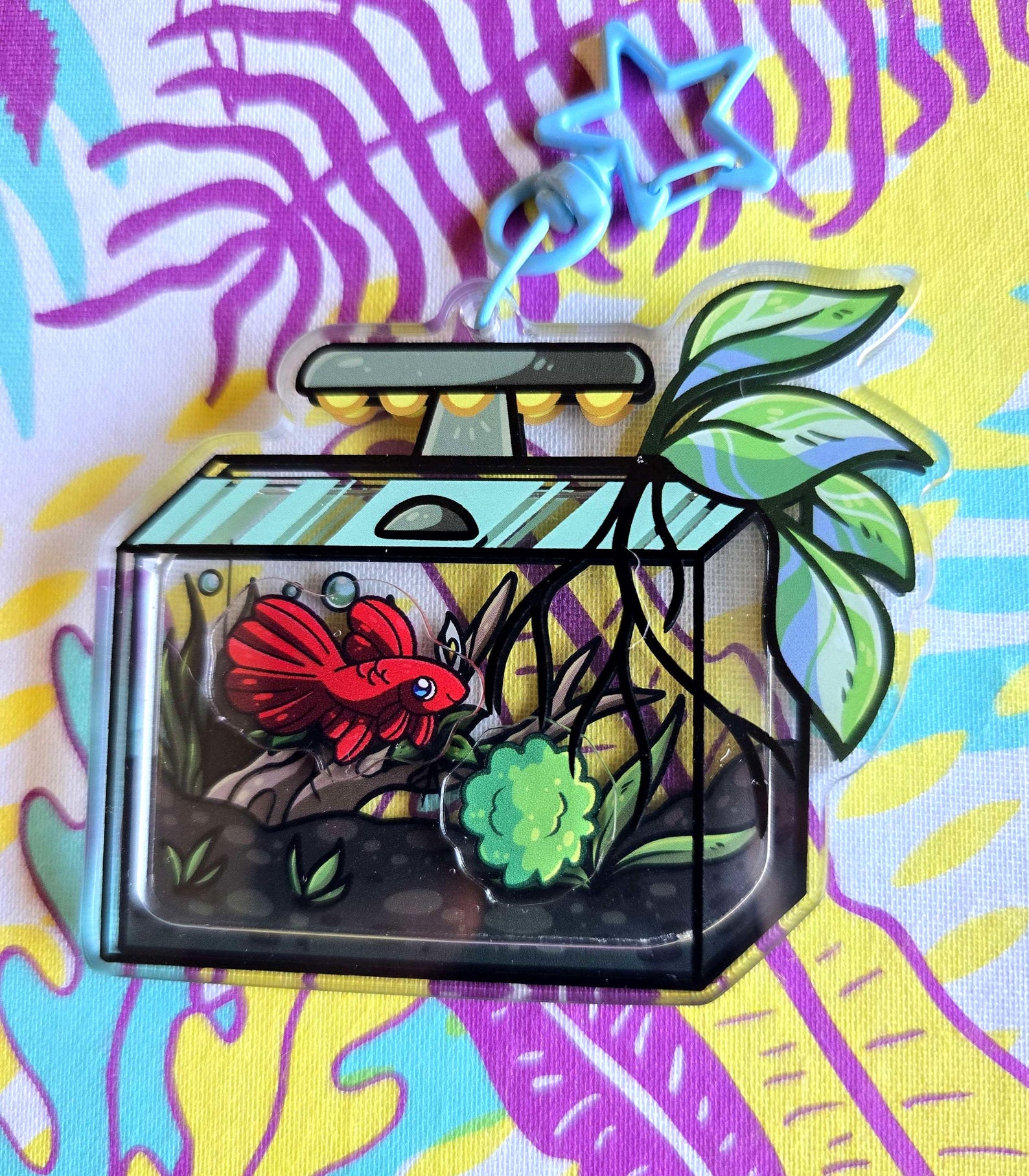 Betta Fish With Marimo Moss Ball Aquarium Tank Acrylic Shaker Keychain ...