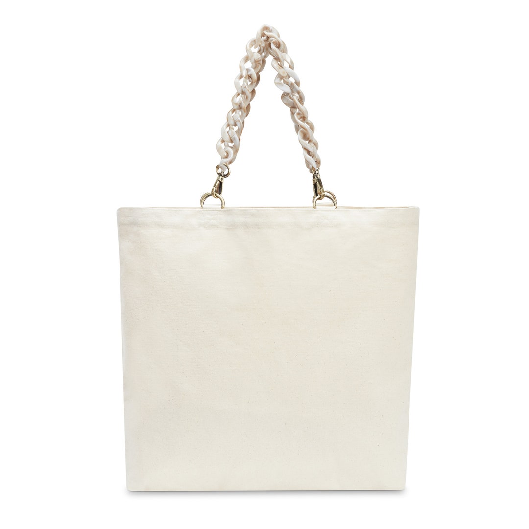 Cotton Canvas Tote Bag With Chain Handles, Brass Hardware - Etsy