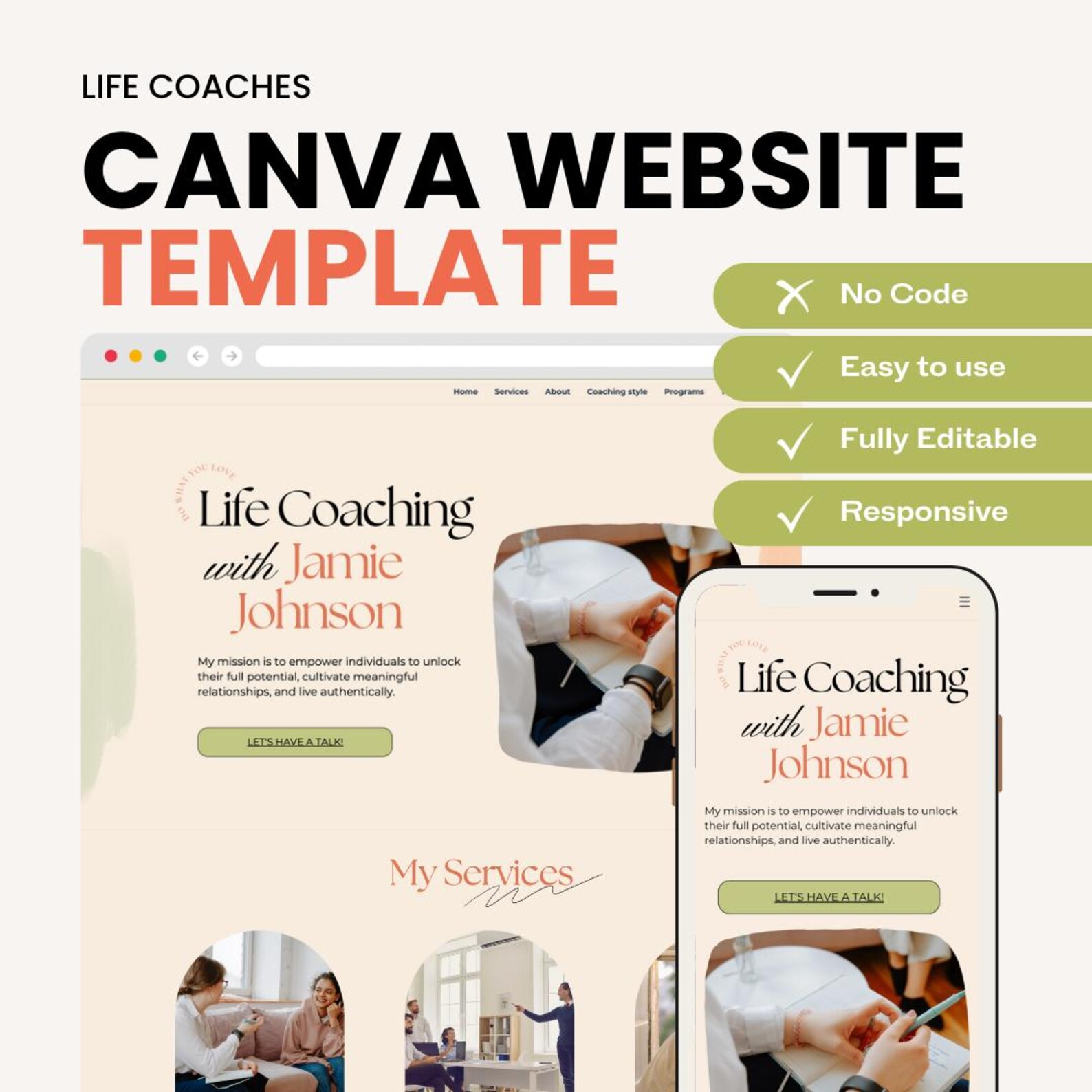 Life Coach Website Template in Canva, DYI Website Template, Playful ...
