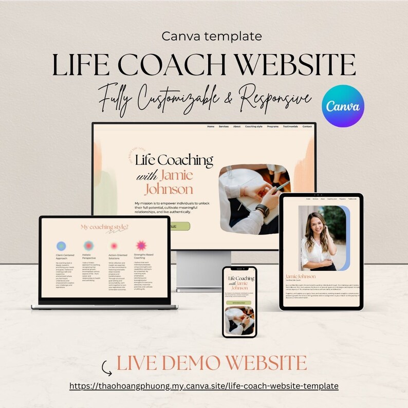 Life Coach Website Template in Canva, DYI Website Template, Playful ...