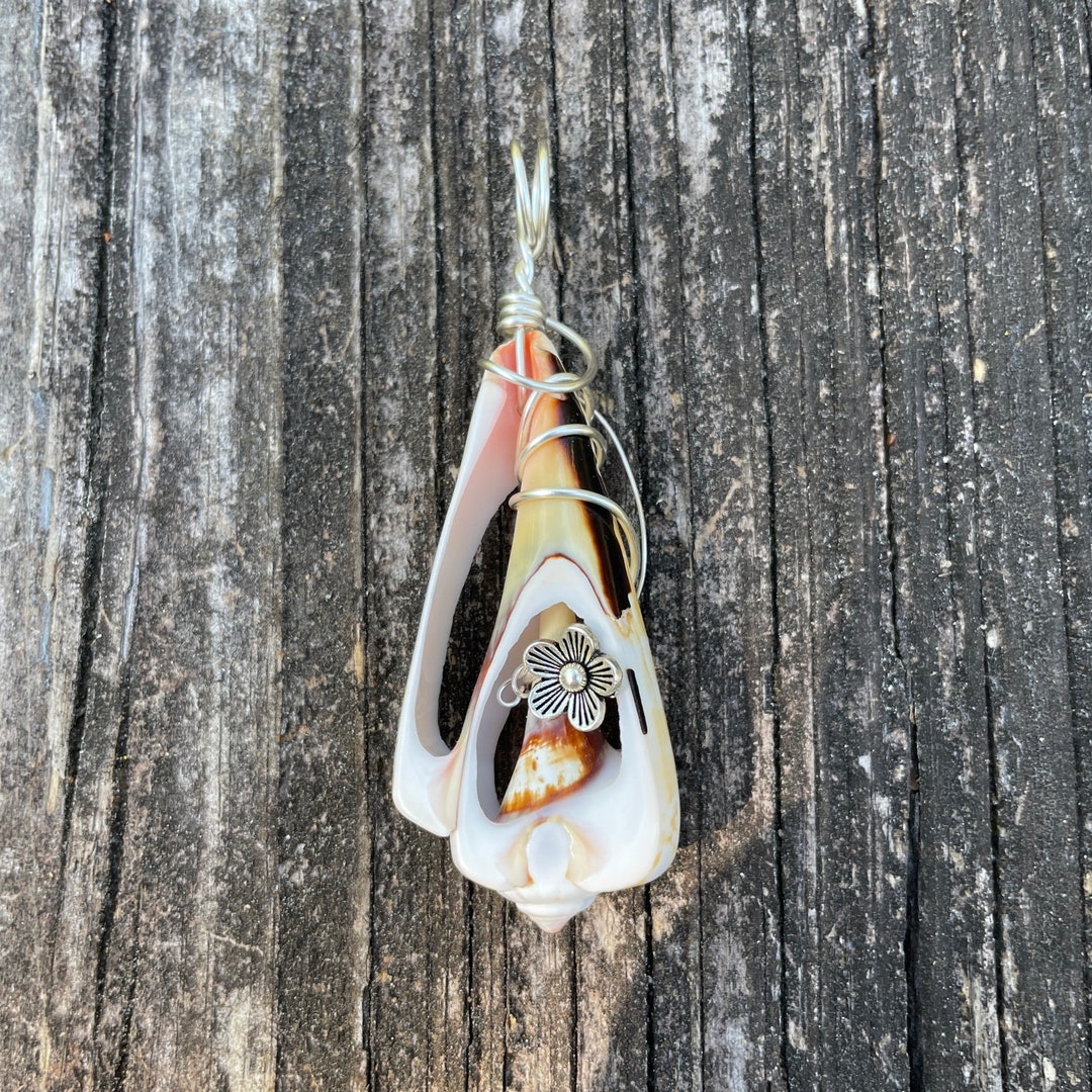 Cone Seashell With Flowers N Vines Wire Wrapped Pendant. - Etsy