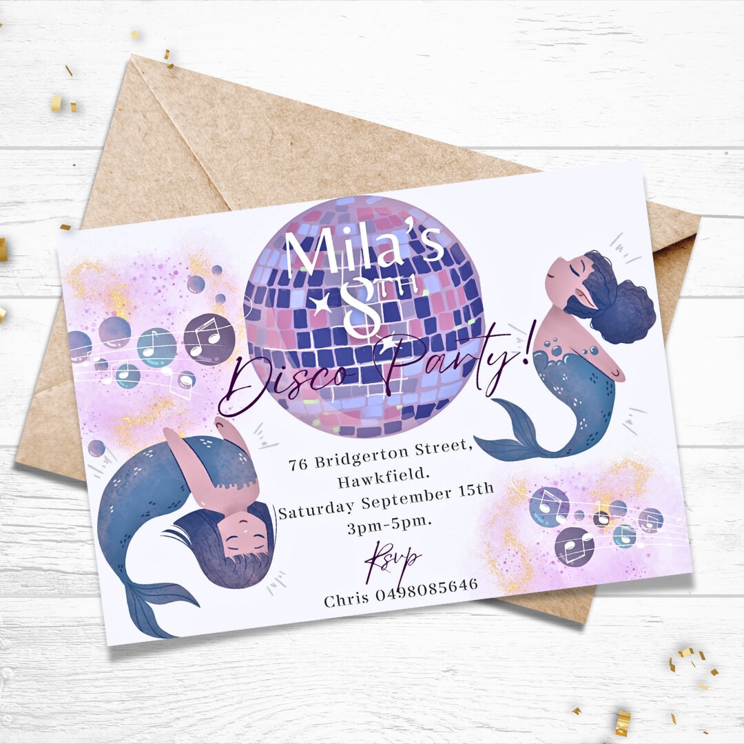 Mermaid Disco Party Invitation Digital Print - Etsy