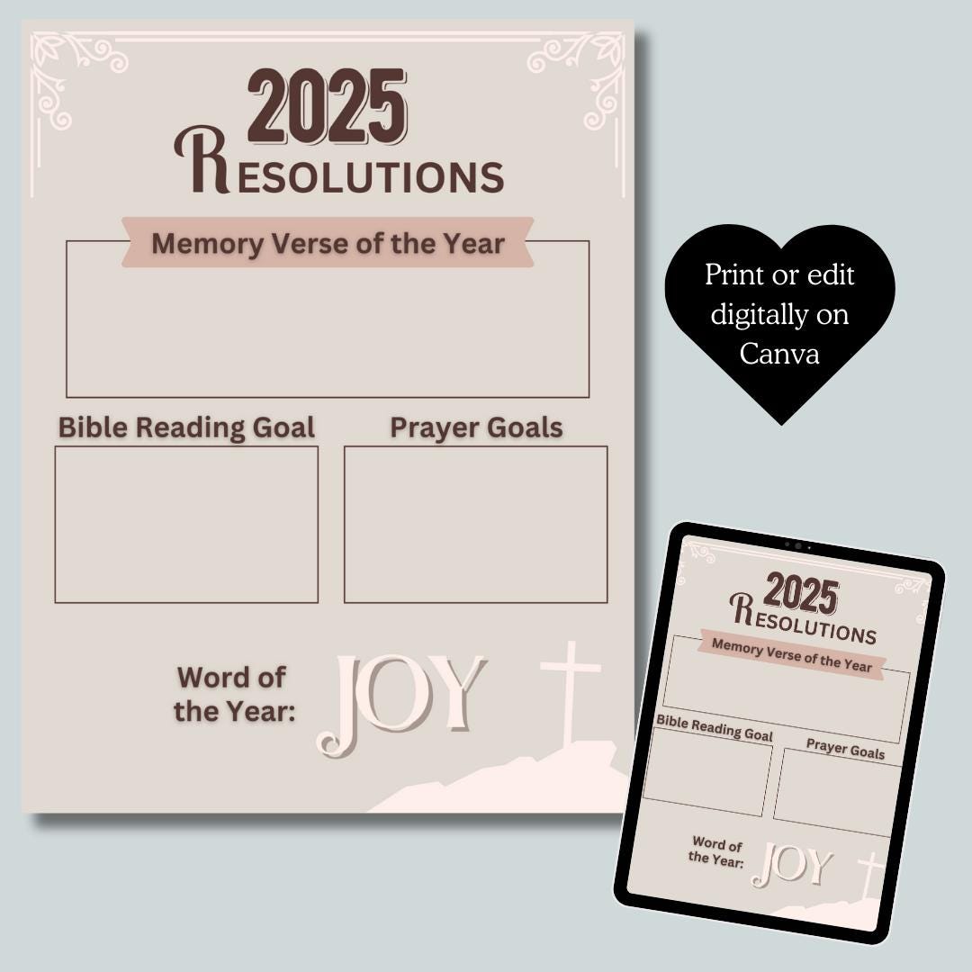 Editable 2025 Christian New Year Resolutions Printable Template, Christ ...