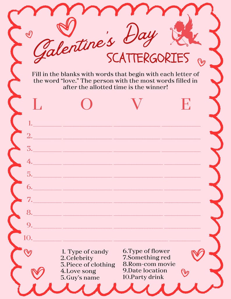 Editable Galentine's Day Party Game Scattergories, Printable Valentine ...