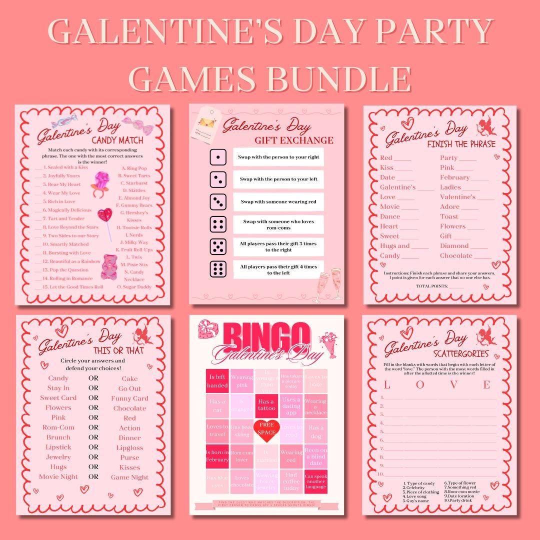 Editable Galentine's Day Party Games Bundle, Printable Galentines Day ...