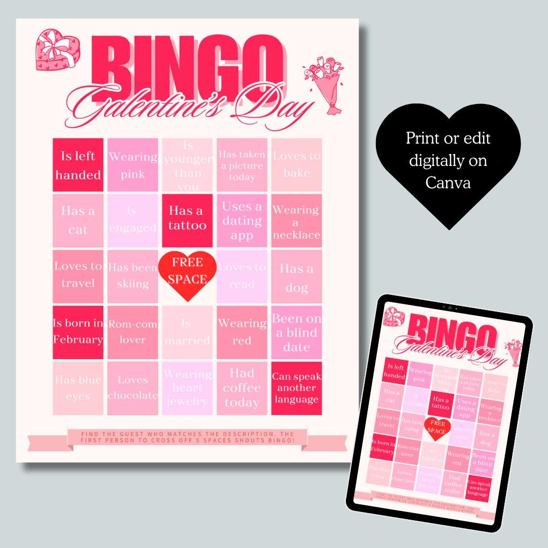 Editable Galentine's Day Party Bingo Board Template, Galentine Party ...