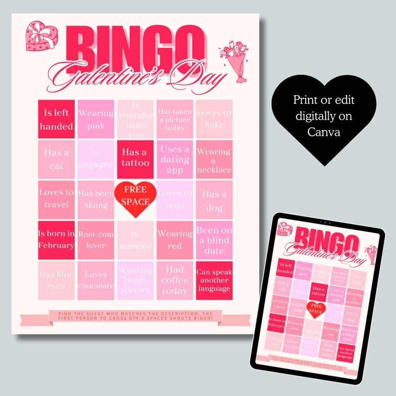 Editable Galentine's Day Party Bingo Board Template, Galentine Party ...