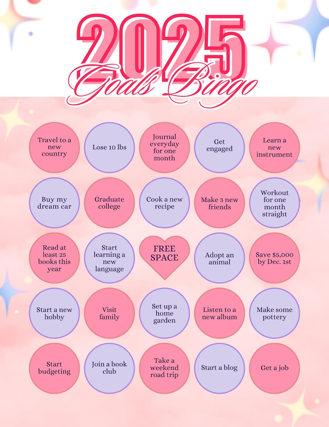 Editable 2025 Goals Bingo Card Template, New Year Resolutions Bingo ...