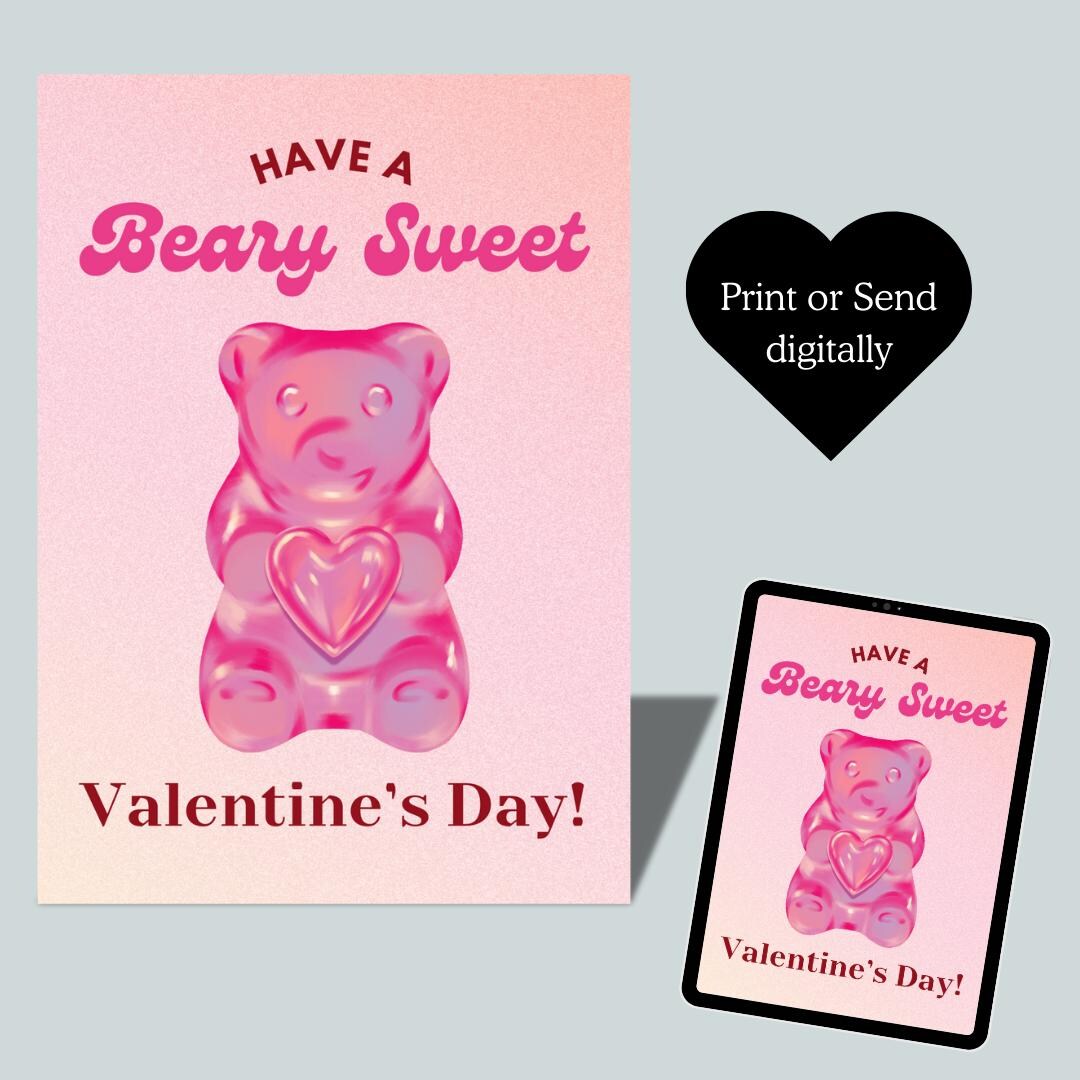 Gummy Bear Valentines Day Greeting Card, Beary Sweet Valentines Day ...