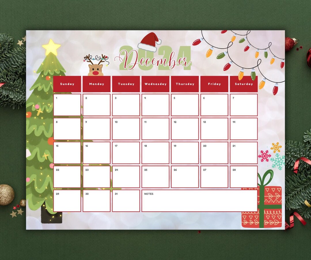 December Calendar, Editable Calendar, Digital Printable Calendar ...