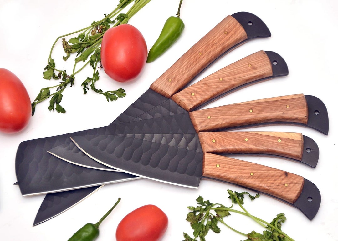 Handmade Chef Knife Set, Kitchen Knife Set, Hand Forged 5 Pcs Carbon ...