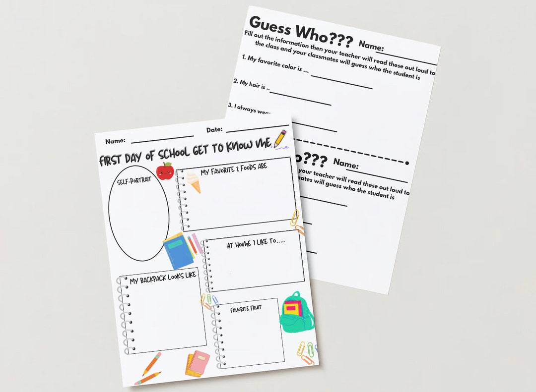 First Day of School Get to Know Me Worksheets First Week of School ...
