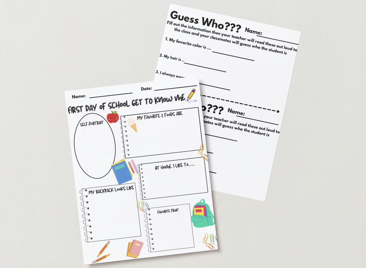 First Day of School Get to Know Me Worksheets First Week of School ...
