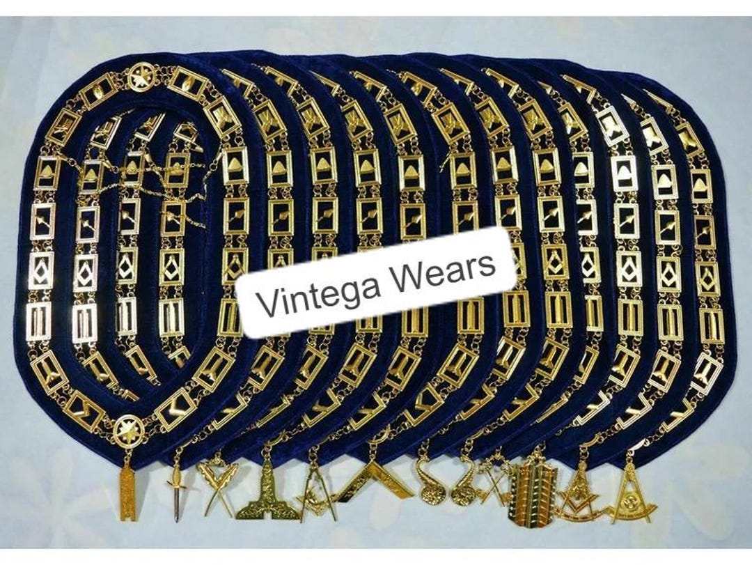Masonic Regalia Blue Lodge Chain Collar With Officers Jewels Golden 12 ...