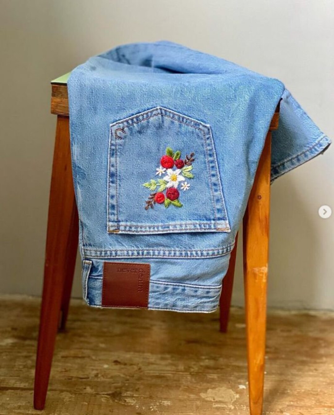 Hand Embroidered Denim Pants, Wild Flowers, Woman Jeans, Unique ...