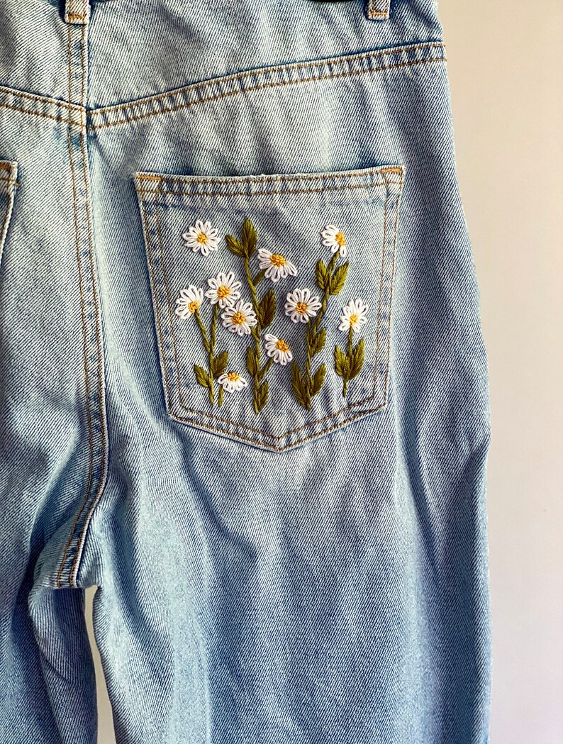 Hand Embroidered Denim Pants, Wild Flowers, Woman Jeans, Unique ...