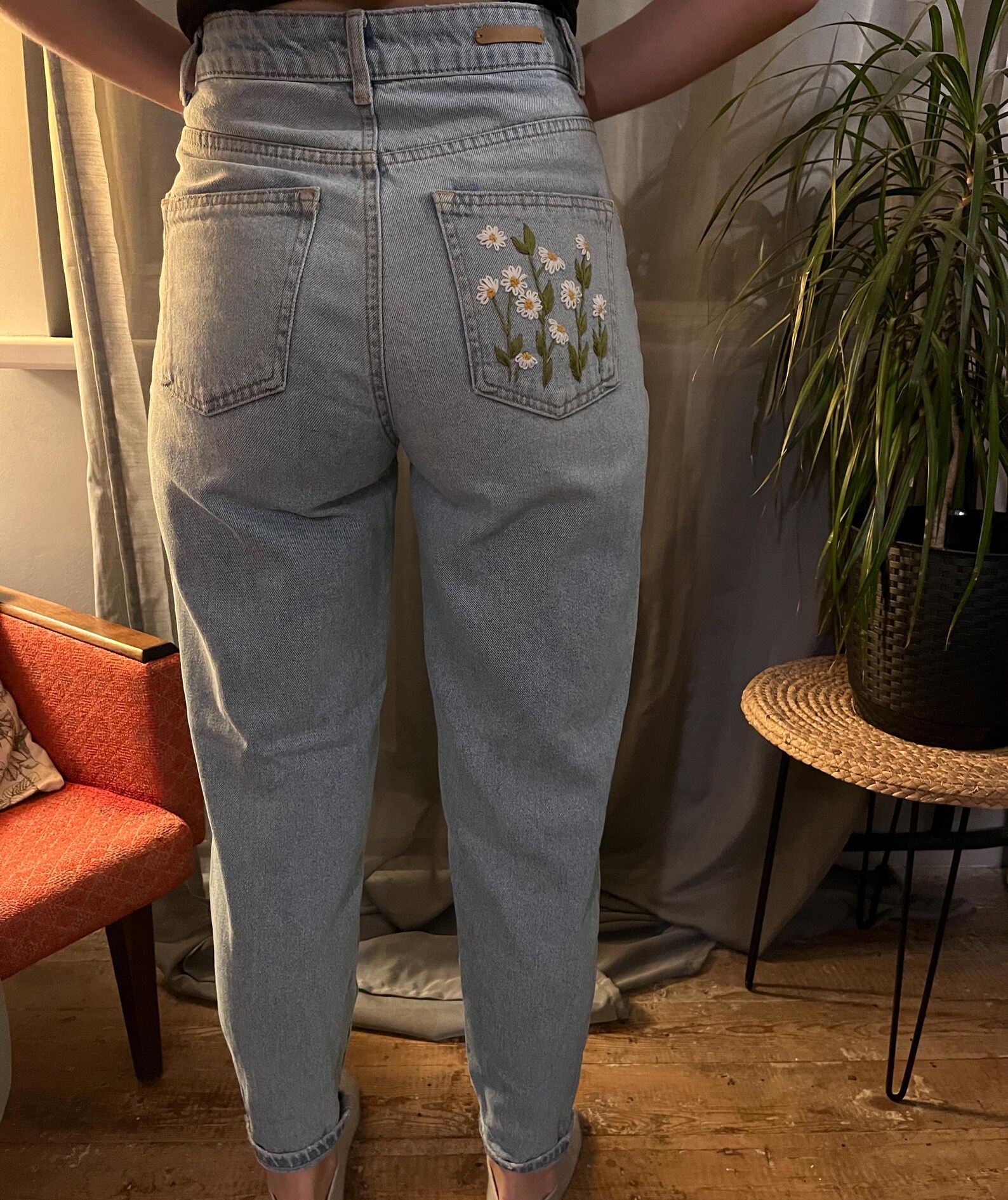 Hand Embroidered Denim Pants, Wild Flowers, Woman Jeans, Unique ...