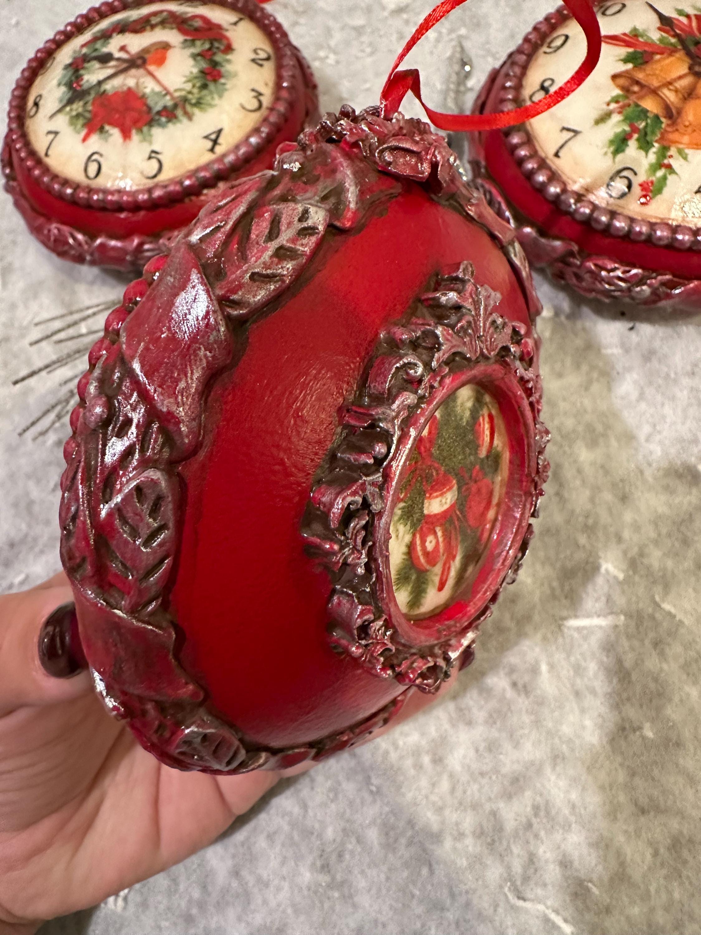 Handmade Victorian Clock Christmas Ornament – Red Holiday Bauble - Etsy