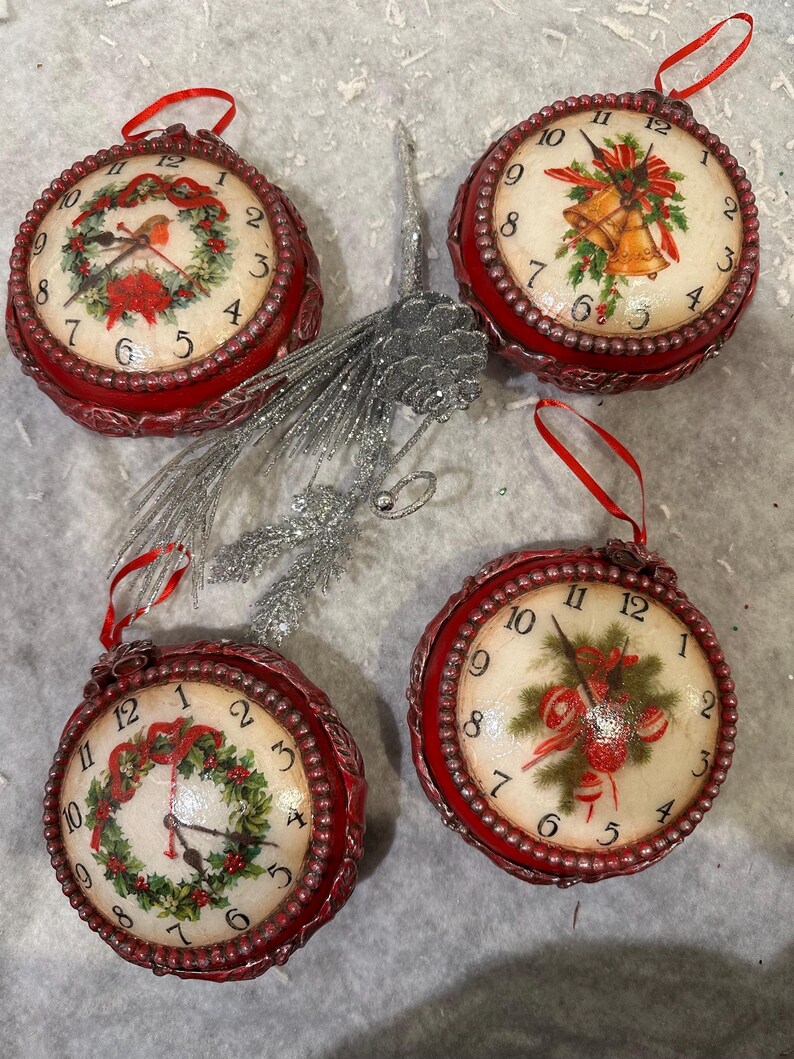 Handmade Victorian Clock Christmas Ornament – Red Holiday Bauble - Etsy