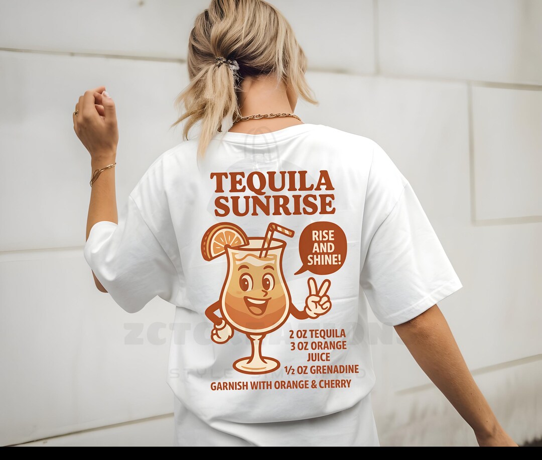 Tequila Sunrise Cocktail Recipe Shirt Retro Drink Graphic Tee Comfort ...