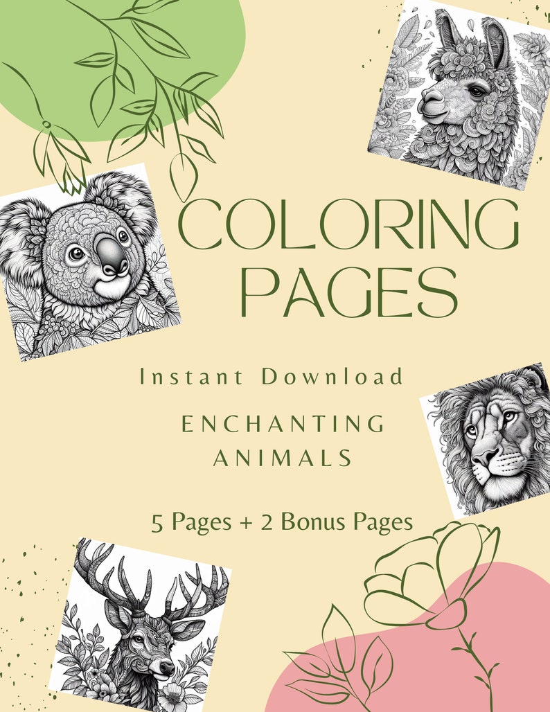 Coloring Pages - Enchanting Animals (for Adults and Children / Kids ...