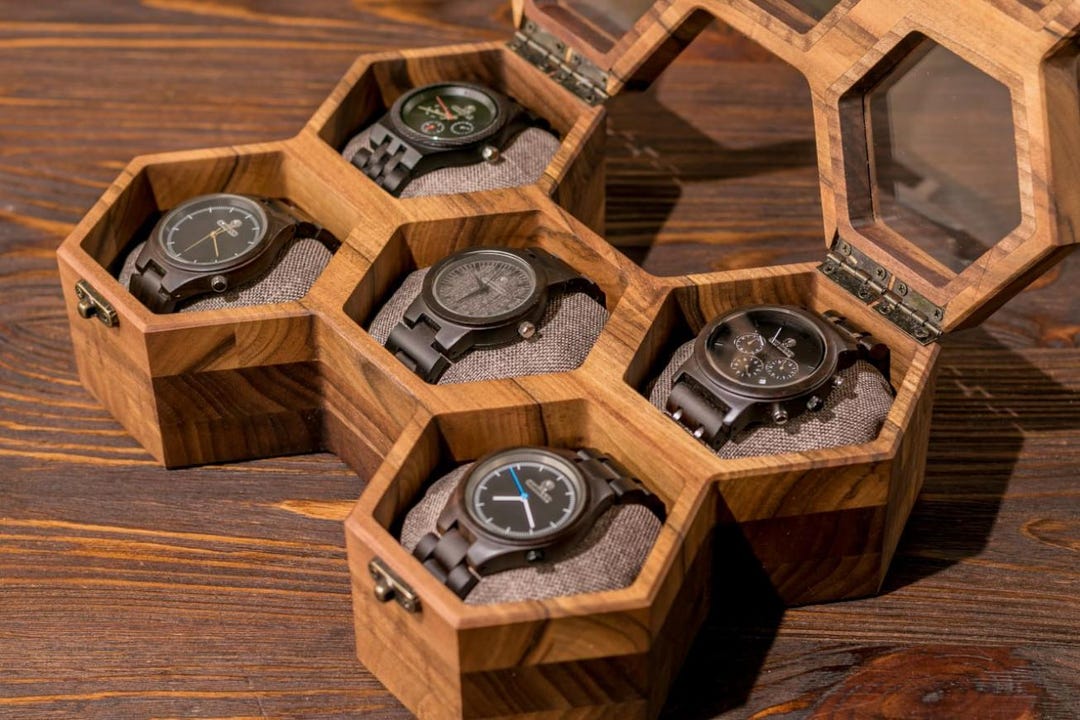 Honeycomb Wooden Watch Case, Watch Box for Men, Watch Storage Box ...