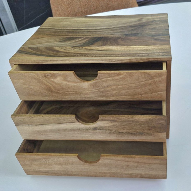 Large Wooden 3-drawer Storage Box, Custom Desk Organizer for Home ...