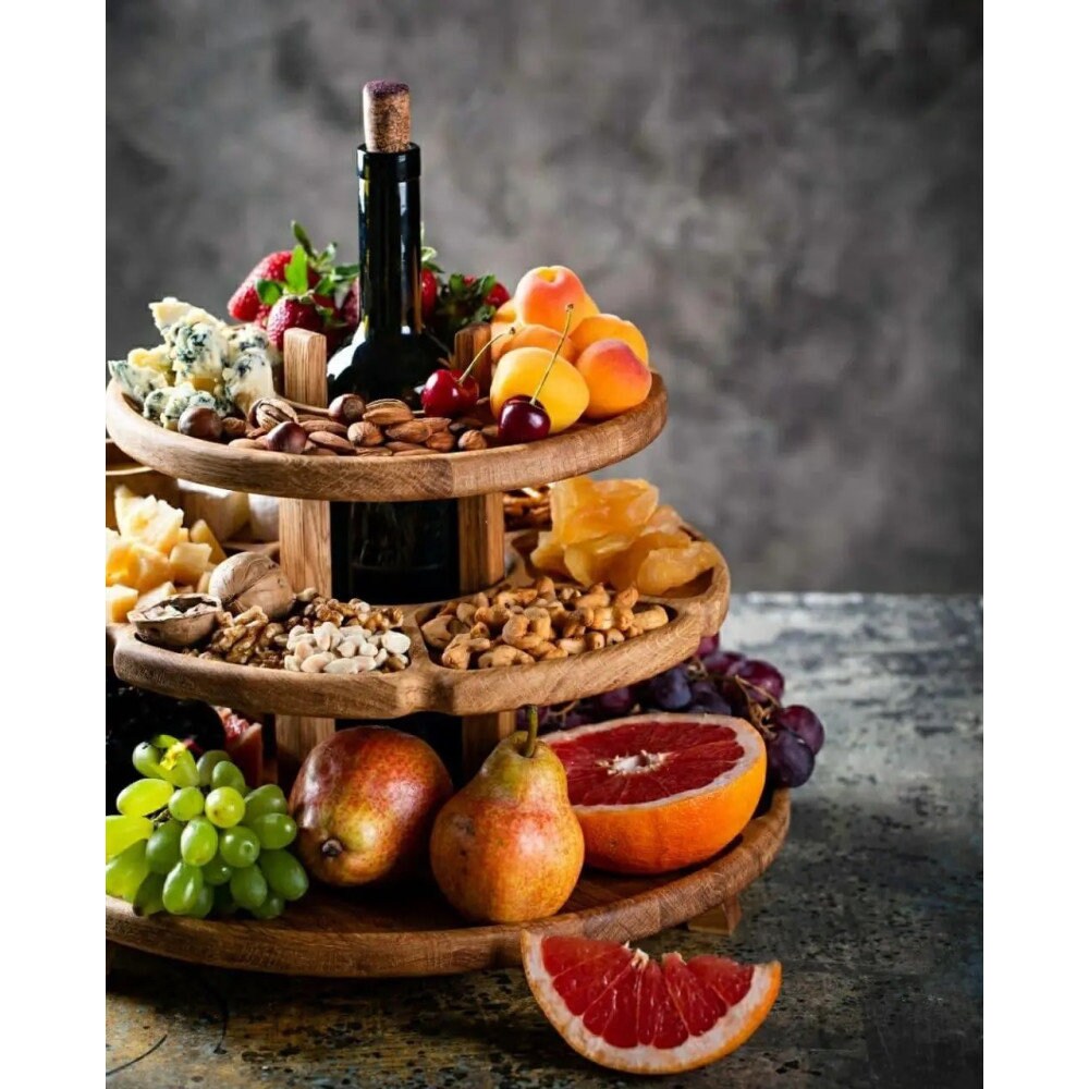 Wooden Wine Tiered Compartment Plate, Wooden Snacks Tray, Sectioned ...
