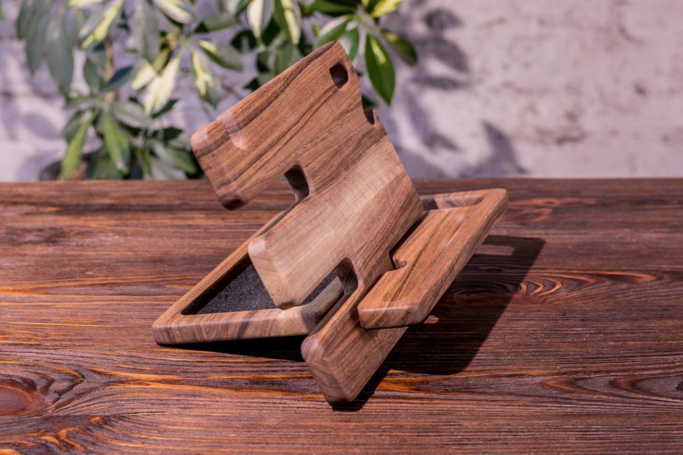 Elegant Walnut Watch and Phone Stand, Wooden Charging Dock, Desk ...