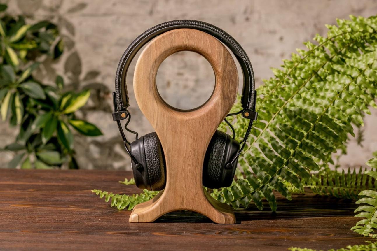 Walnut Headphone Stand, Handmade Brown Wood Stylish Desk Organizer ...