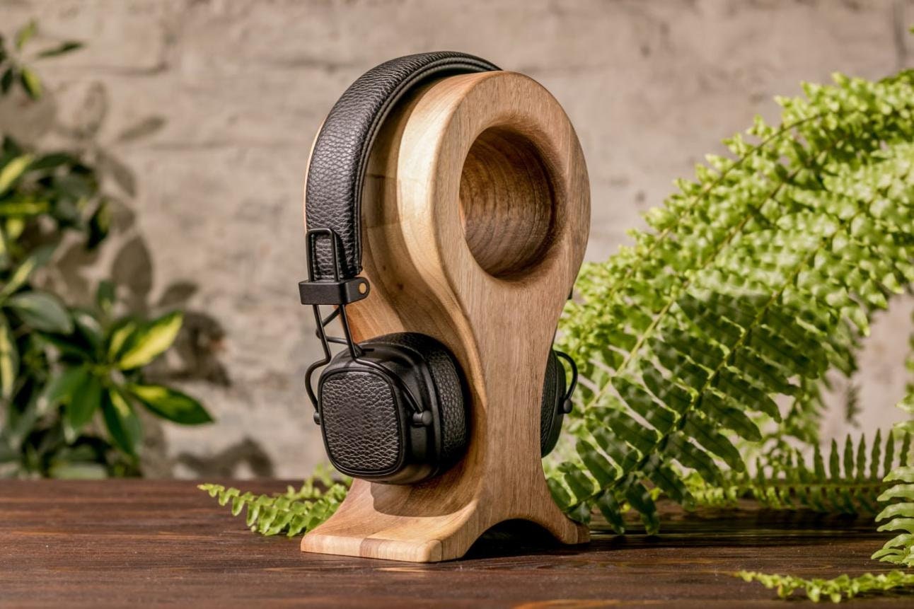Walnut Headphone Stand, Handmade Brown Wood Stylish Desk Organizer ...