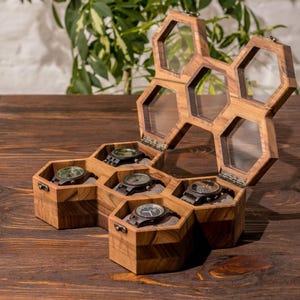 Honeycomb Wooden Watch Case, Watch Box for Men, Watch Storage Box ...