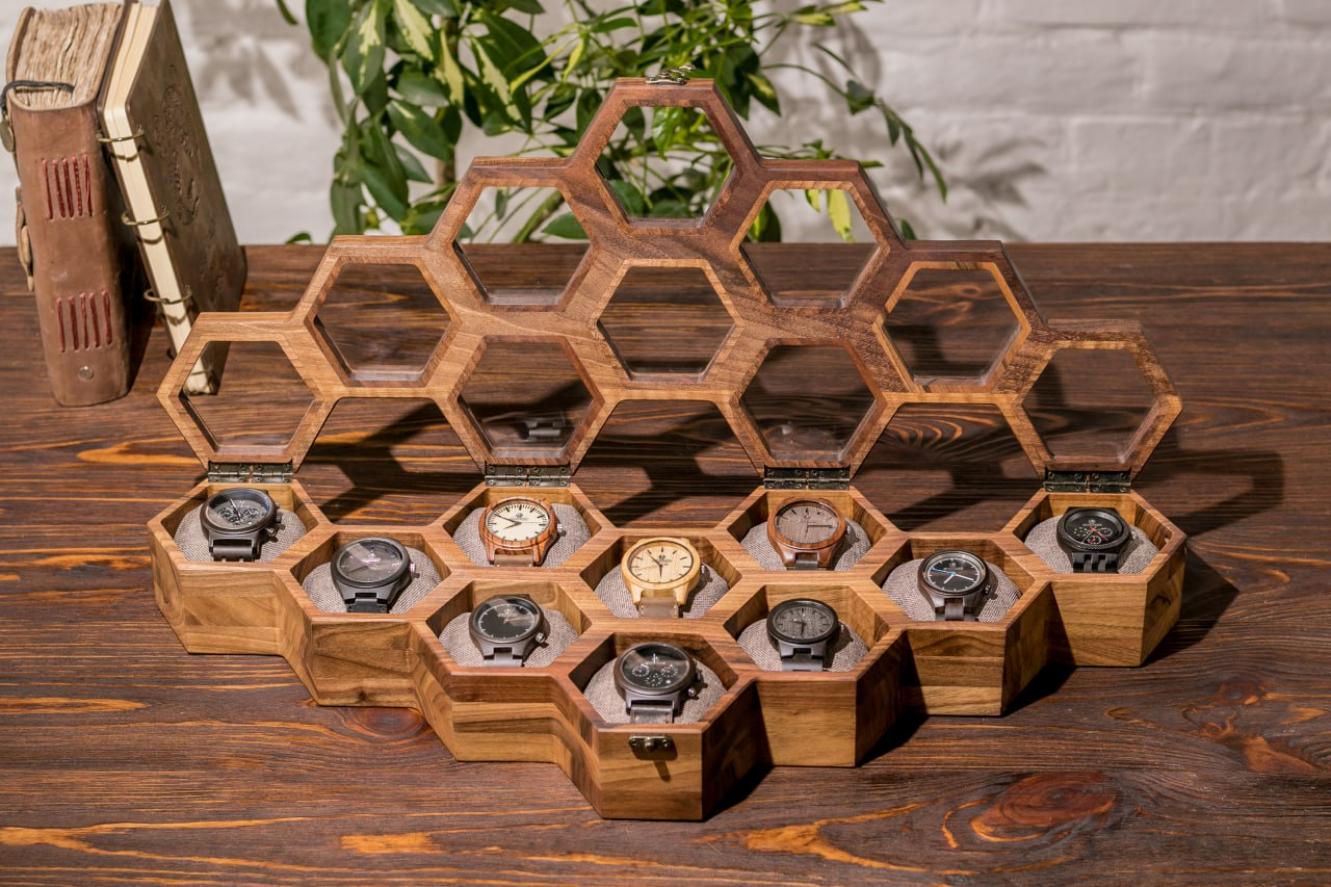 Honeycomb Wooden Watch Case, Watch Box for Men, Watch Storage Box ...