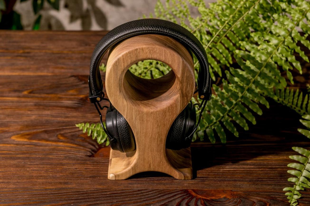 Walnut Headphone Stand, Handmade Brown Wood Stylish Desk Organizer ...