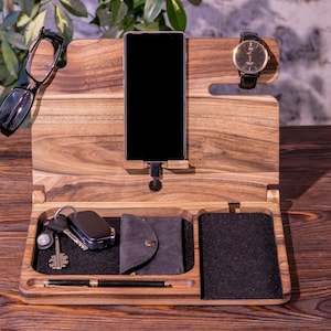 Handmade Walnut Gift & Charging Station, Custom Natural Wood Gift ...