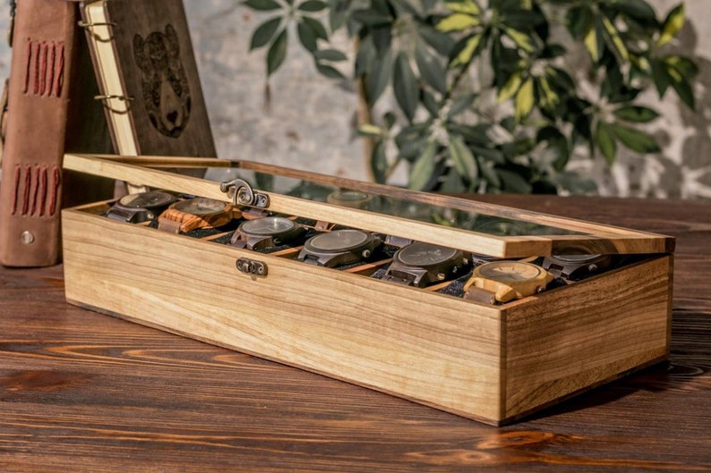 Watch Box With Glass Lid 12 Compartments and Drawer Perfect for ...