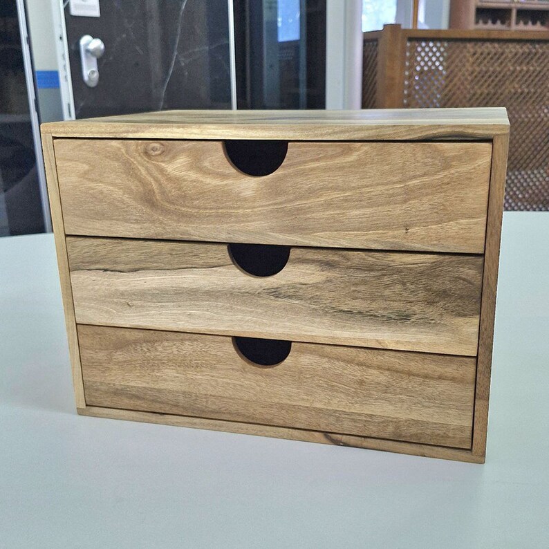 Large Wooden 3-drawer Storage Box, Custom Desk Organizer for Home ...