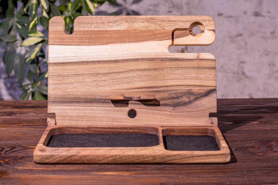 Wooden Watch and Phone Stand, Customizable Walnut Charging Dock, Desk ...