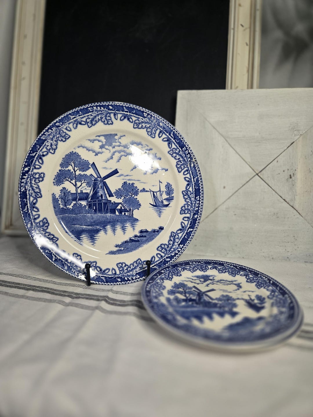 Vintage Japan Plates Windmill Blue and White Transferware - Etsy